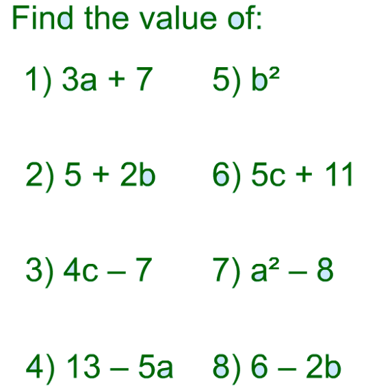Substituting into Expressions